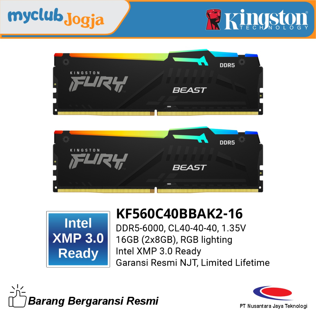 Jual RAM DDR5 16GB (8GBx2) 6000MHz XMP Kingston FURY Beast DDR5 RGB ...