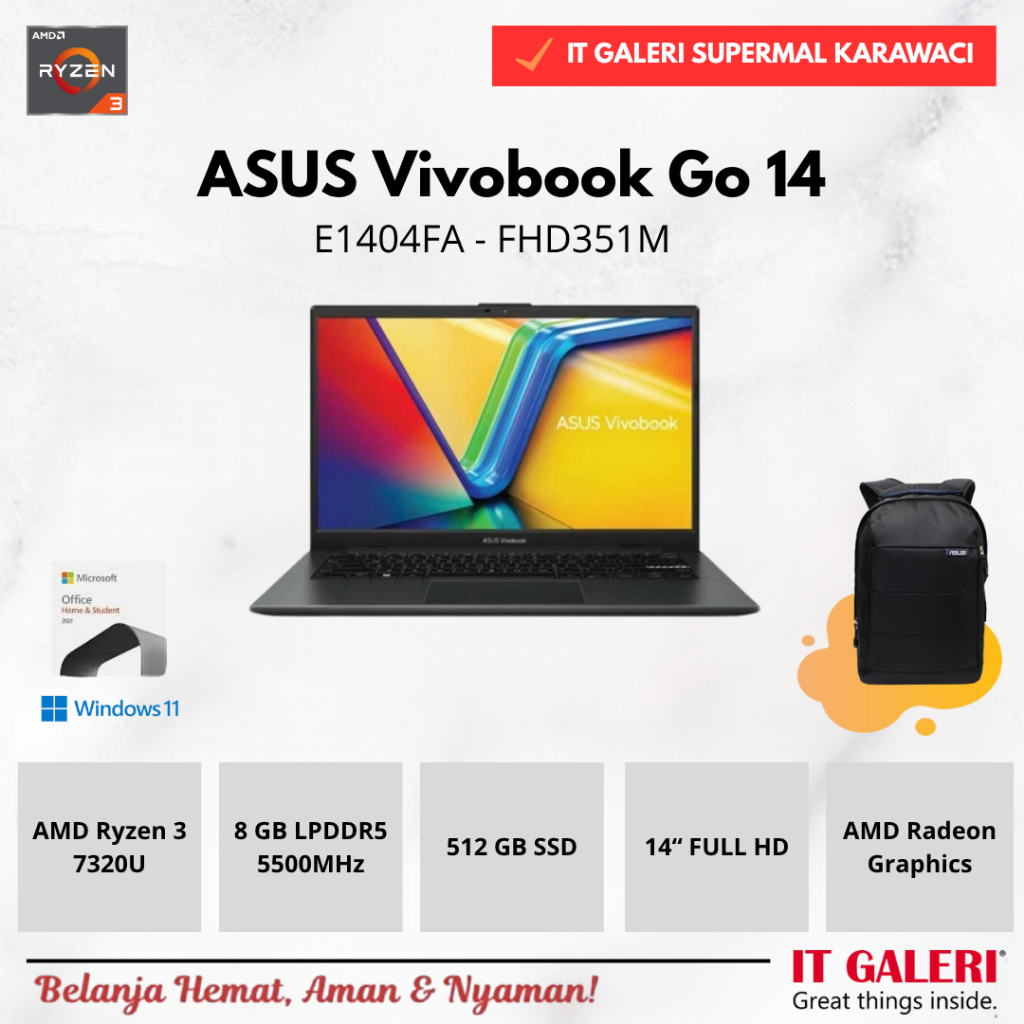 Jual ASUS Vivobook GO 14 E1404FA - RYZEN 3 7320U 8GB 512GB 14"FHD WIN11 ...