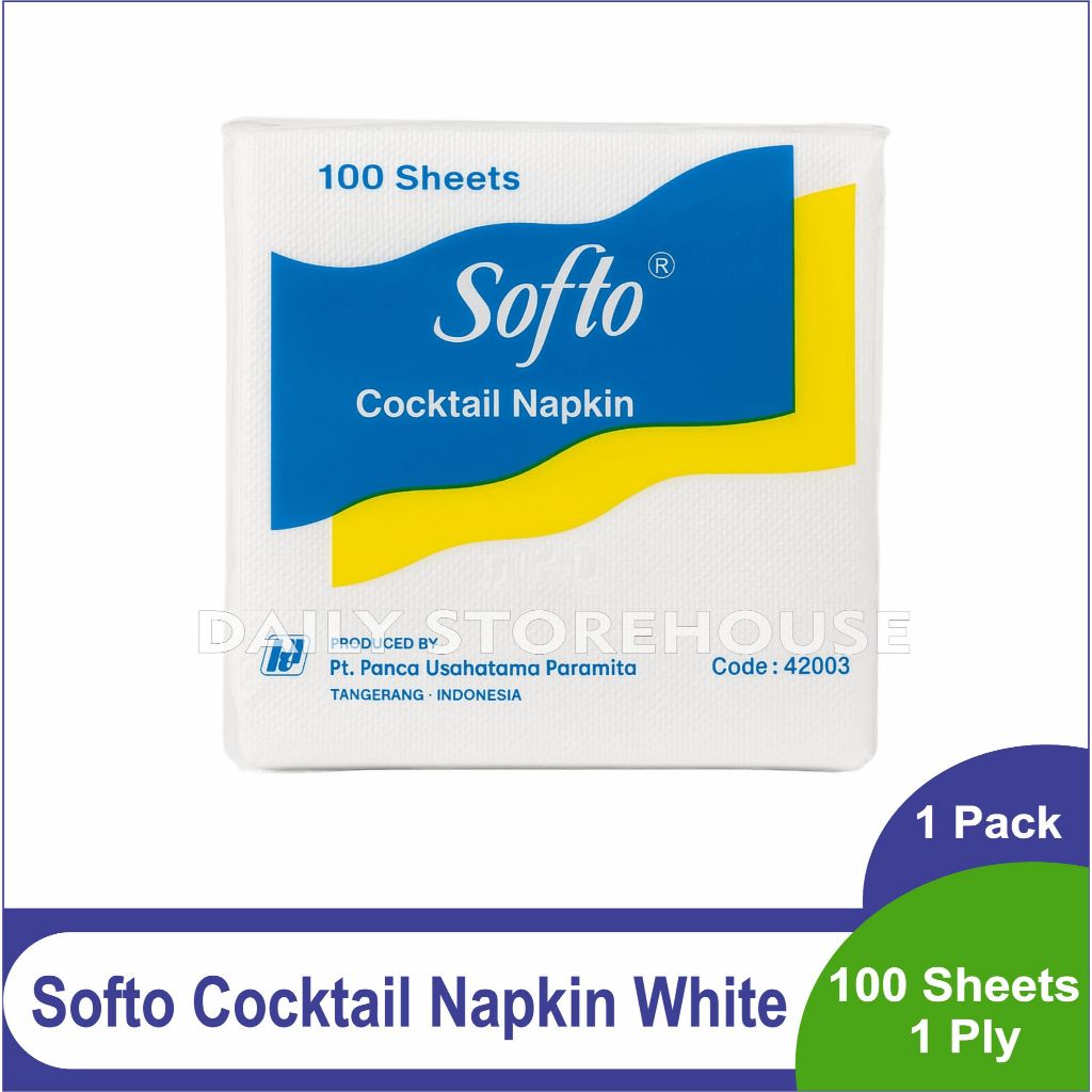 Jual Tissue Softo Cocktail Napkin Putih 100 Sheets 1 Ply Emboss Tissue ...