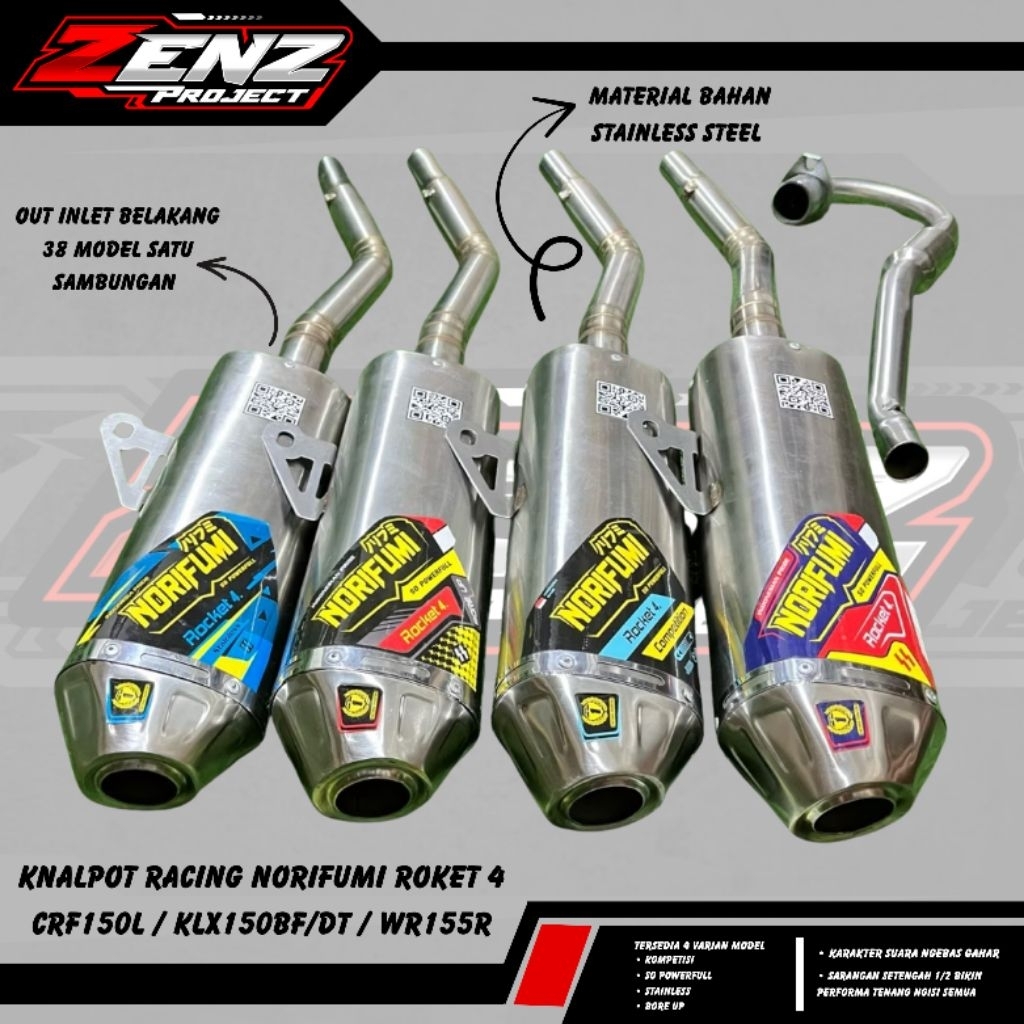 Jual KNALPOT NORIFUMI ROCKET 4 PNP KLX150/BF CRF150L D-TRACKER & WR155R ...