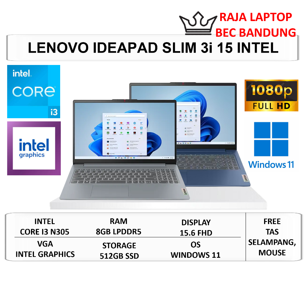 Jual Lenovo Ideapad Slim 3i 15 Intel Core i3 N305 Ram 8GB DDR5 SSD ...