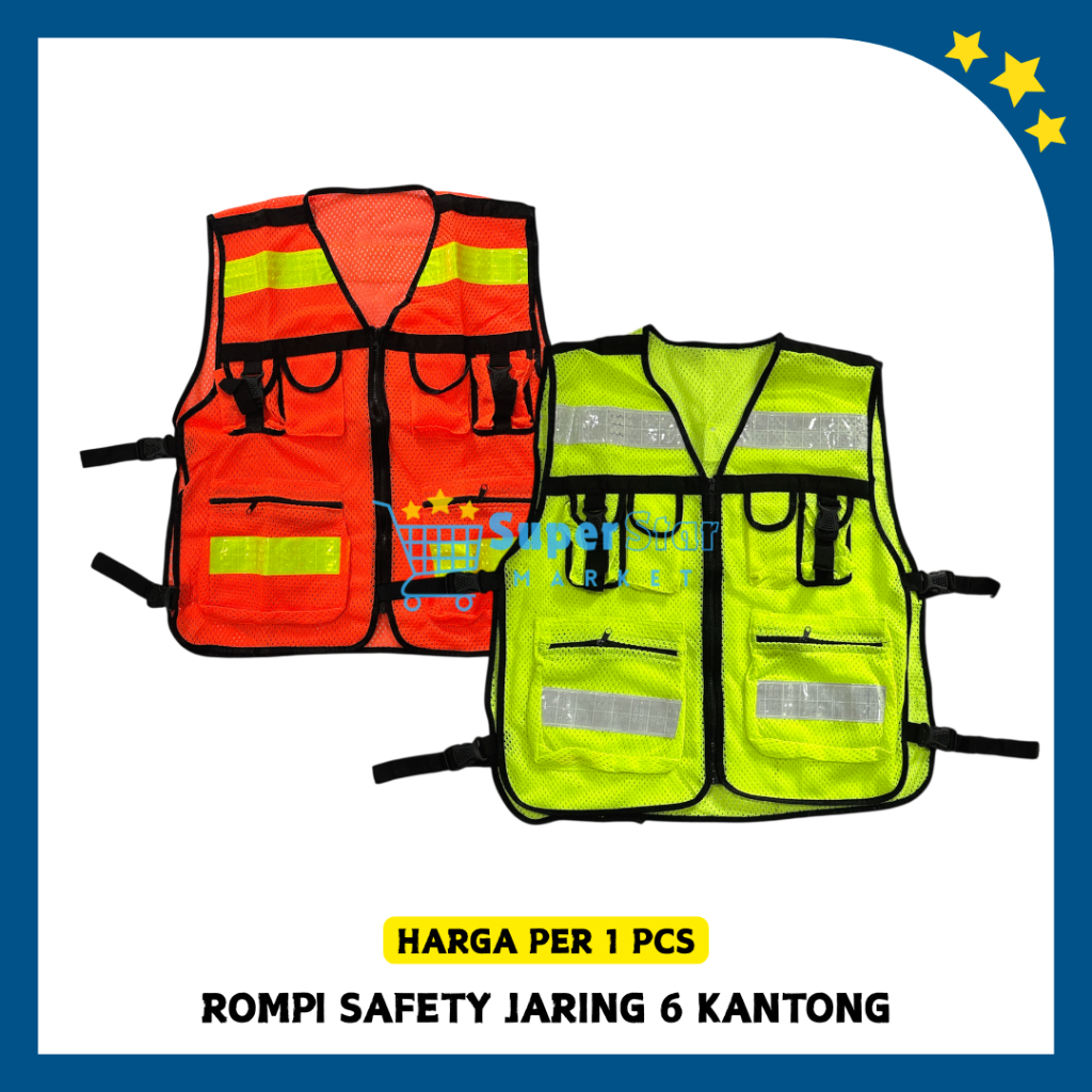 Jual Rompi Jaring Proyek 6 Kantong / Rompi Safety Proyek Tambang ...