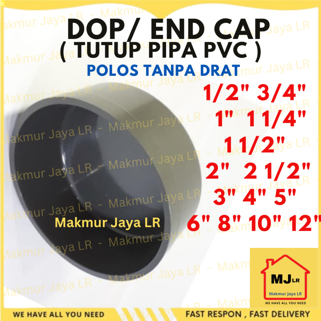 Jual DOP / END CAP Tutup Pipa PVC POLOS tanpa drat 1/2 3/4 1 11/4 1,25 ...