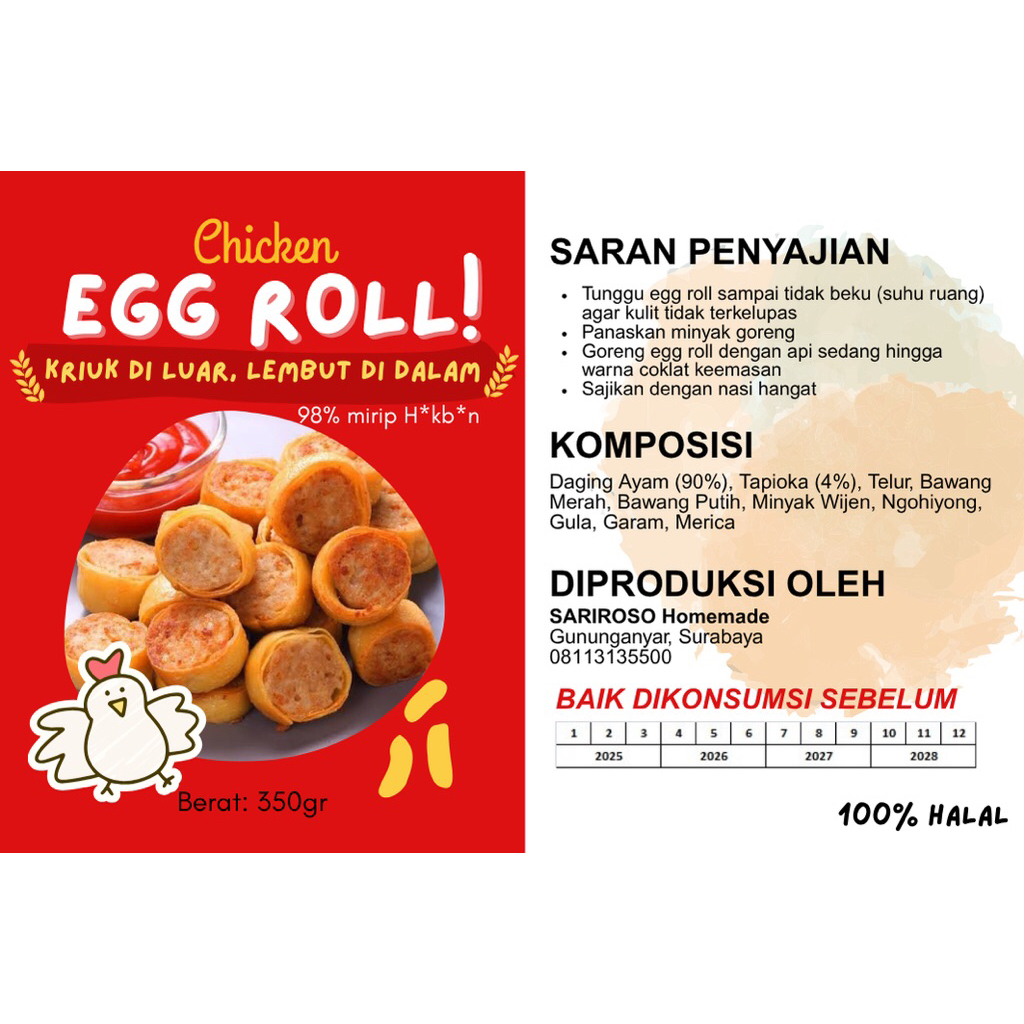 Jual FROZEN FOOD CHICKEN EGG ROLL FULL DAGING AYAM & NON MSG/ MPASI ...