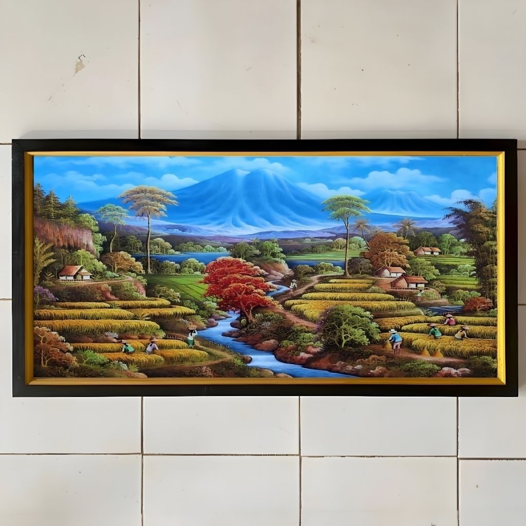 Jual hiasan dinding lukisan cetak pemandangan panen raya padi aesthetic ...
