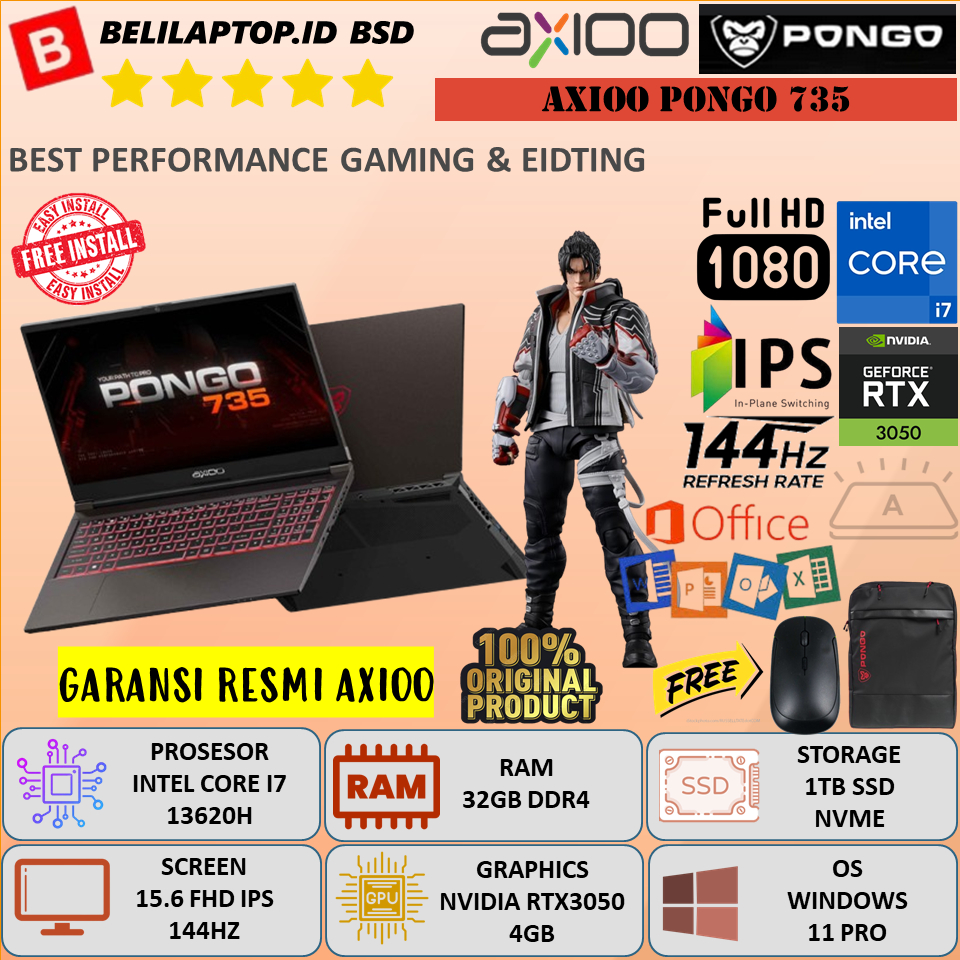 Jual Laptop Gaming Axioo Pongo 735 Intel Core i7 13620H Ram 32GB DDR4 ...