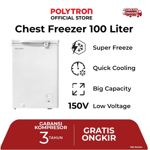 Jual POLYTRON Chest Freezer 100 Liter - PCF 118 / 200 Liter - PCF 218 / ...