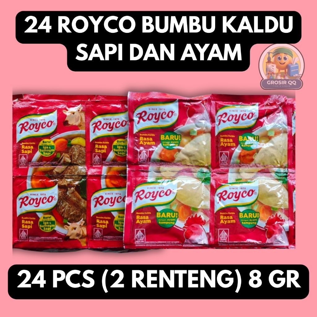 Jual 24 PCS ROYCO BUMBU KALDU PENYEDAP 8GR RASA SAPI DAN AYAM | Shopee ...