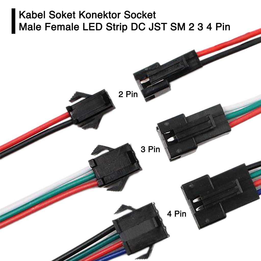 Jual Kabel Soket Konektor Socket Male Female LED Strip DC JST SM 2 3 4 ...