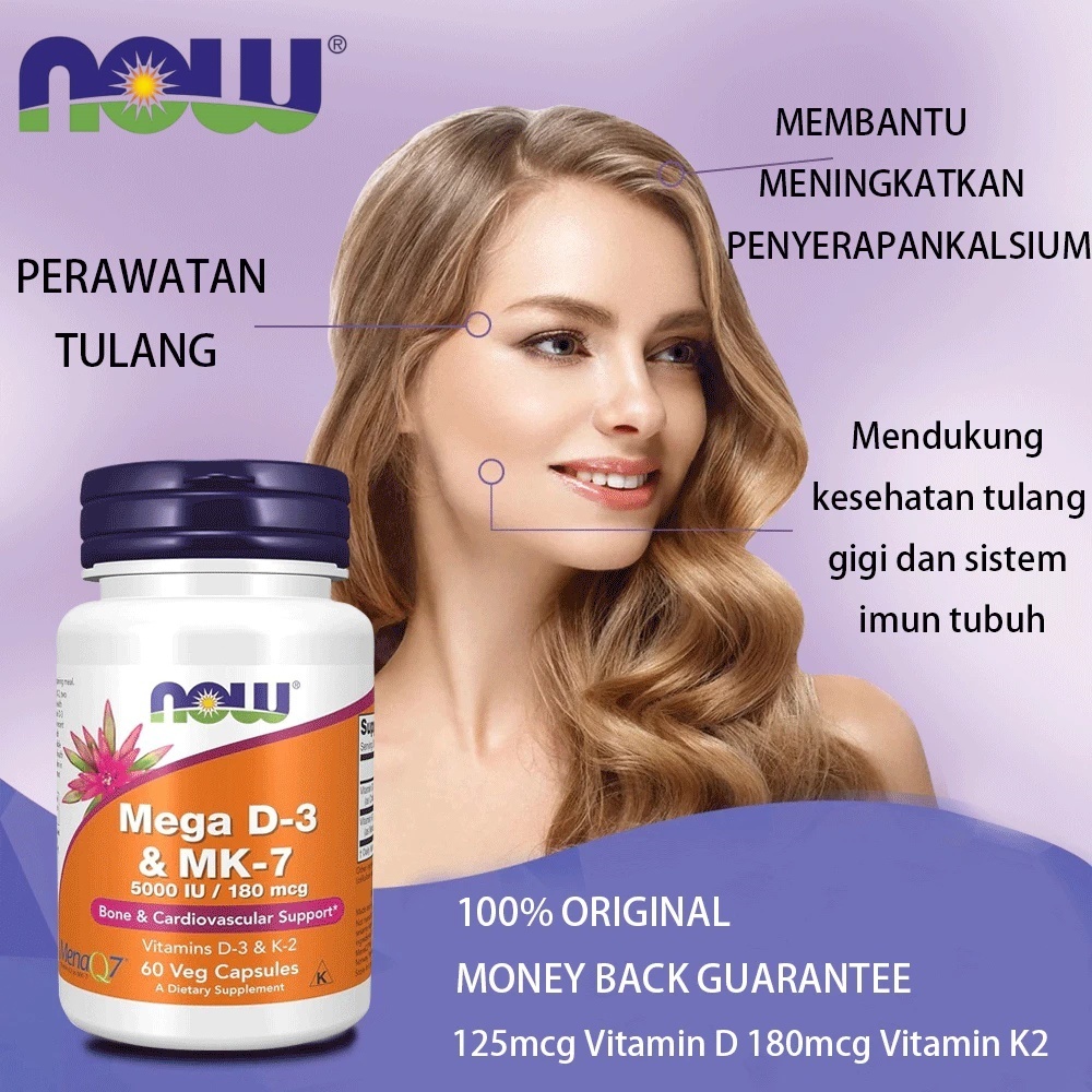 Jual Now Foods Vitamin Mega D3MK7 D-3 MK7 D3 & K2 MK-7 180 Mcg 5000 IU ...