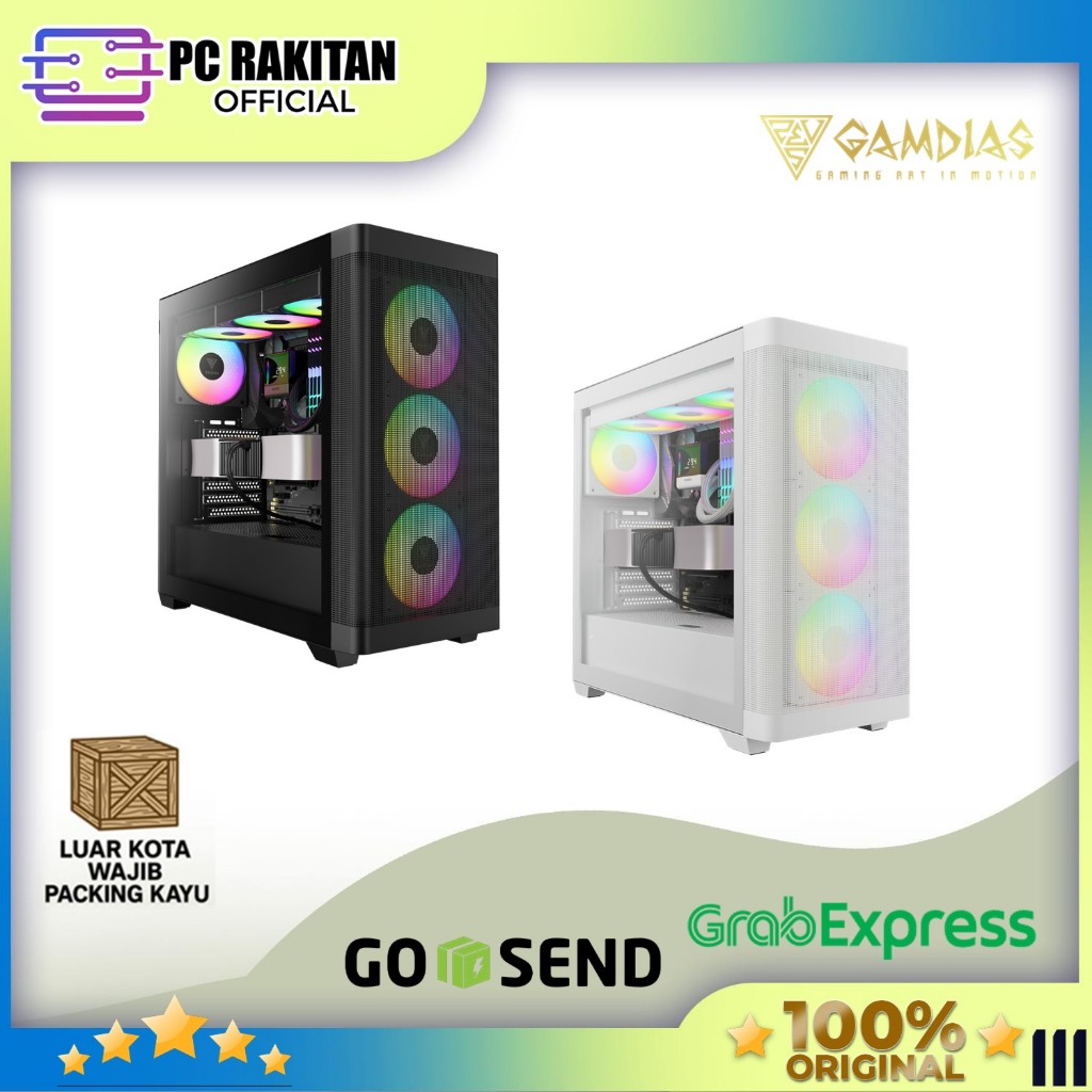 Jual GAMDIAS PC CASE ATX ATHENA M3 FREE 4 FANS ARGB - BLACK / WHITE ...