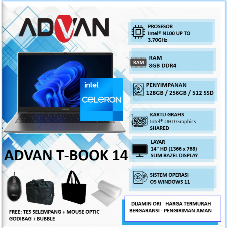 Jual Laptop Murah ADVAN T-BOOK 14 Intel N100 8GB 640GB 14HD Windows 11 ...