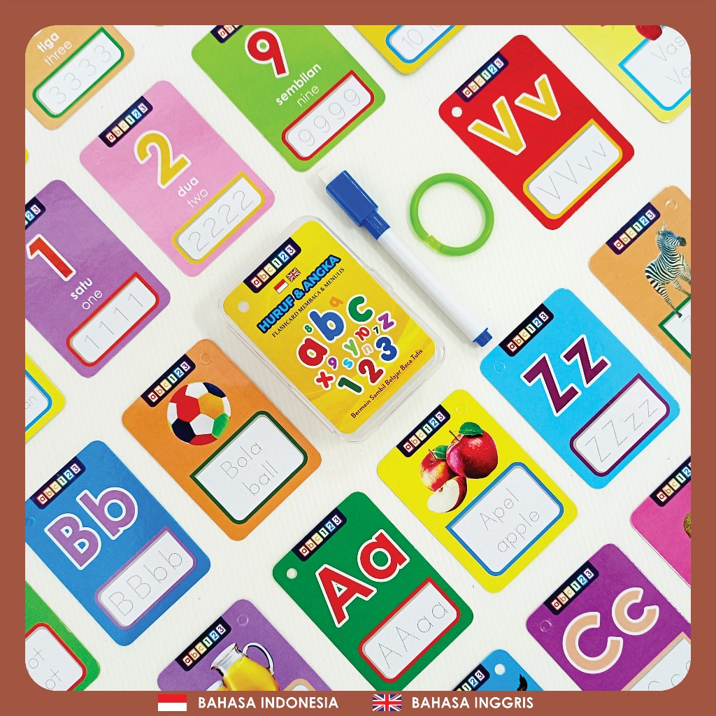 Jual Flashcard WIPE CLEAN Alfabet abc ( Bonus SPIDOL + RING + BOX ) | Flash Card Kartu Edukasi ...