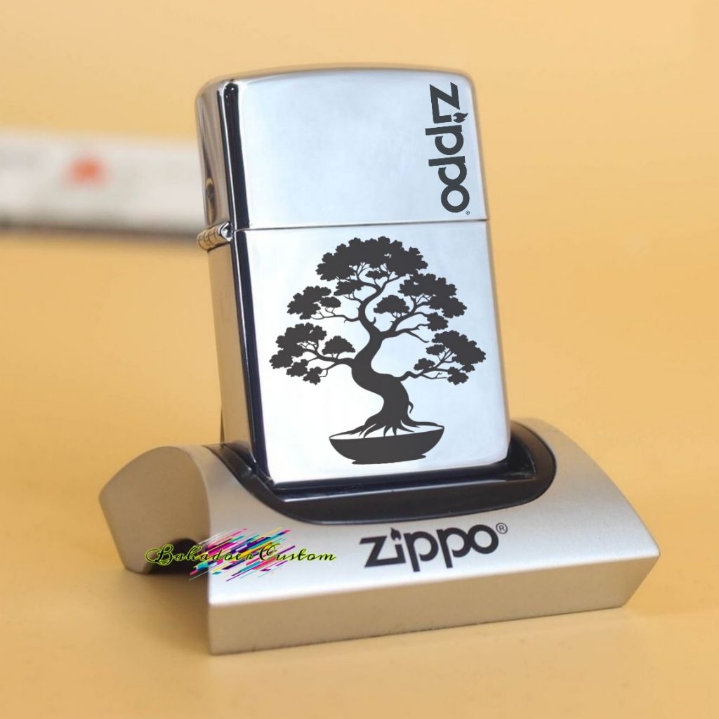Jual KOREK API ZIPPO SILVER CHROME CUSTOM GRAFIR BONSAI DESIGN BISA ...