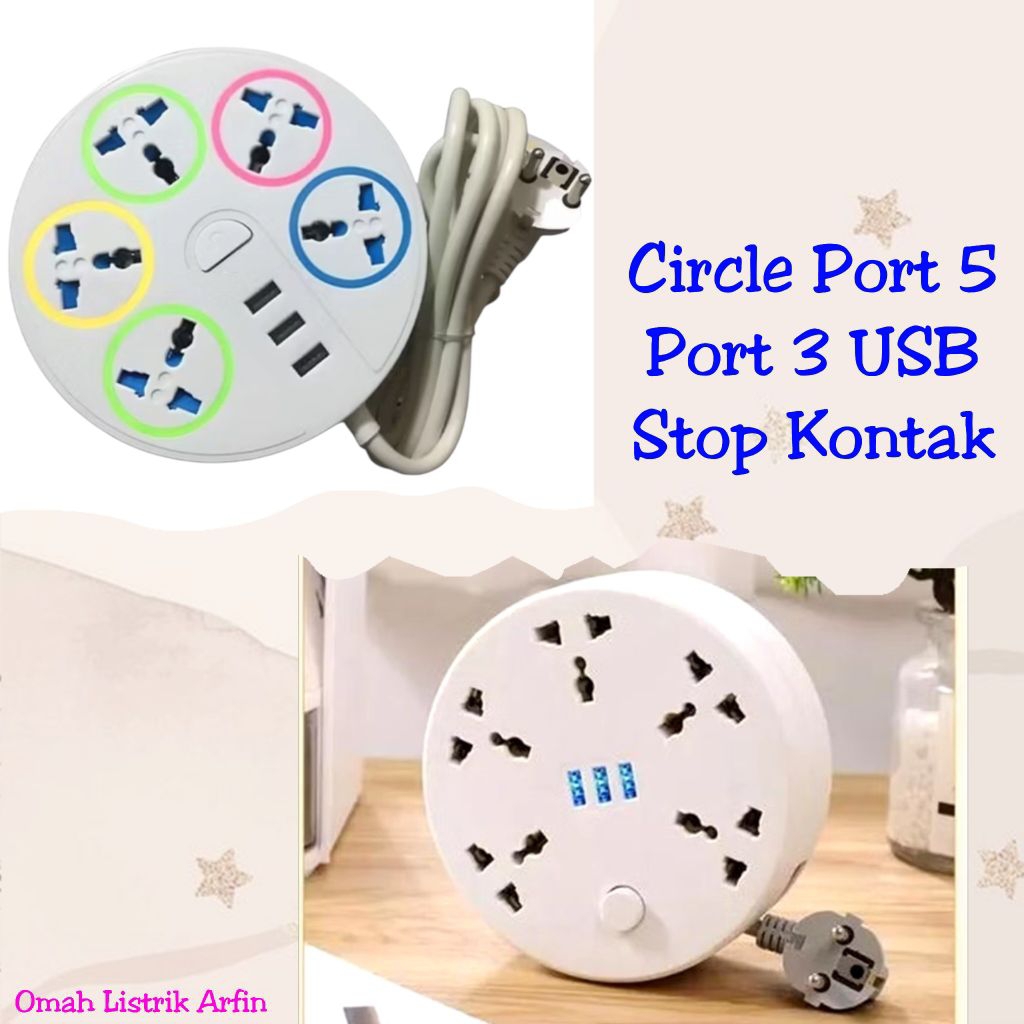 Jual Kabel Roll Travel 2.8 M + Switch 5L 3USB Port Circle Port 5 Port 3 ...