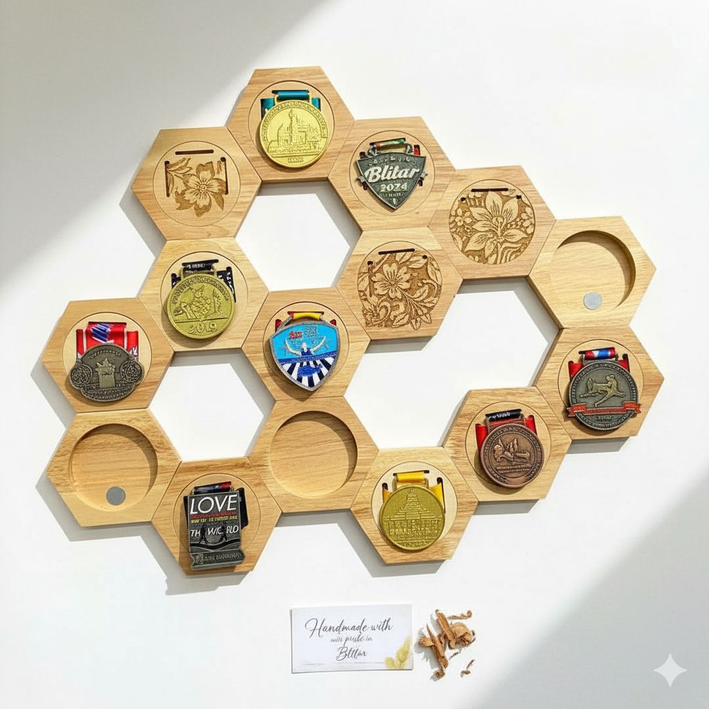 Jual Display Medali Dinding Hexagon Kayu | gantungan Medali Estetik ...