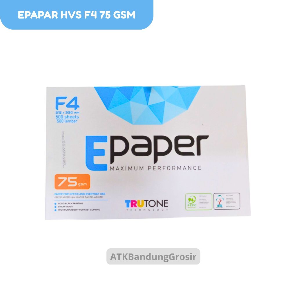 Jual Kertas HVS E-paper 500 Sheet F4 Kertas Print Fotokopi 75 Gram 500 ...