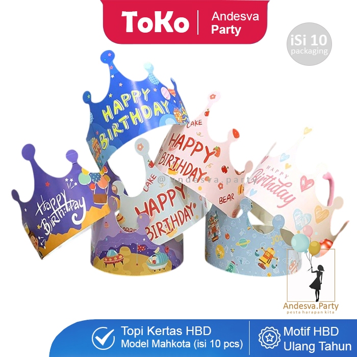 Jual isi 10 Topi HBD Kertas Mahkota / Topi Ulang Tahun Mahkota Kertas ...