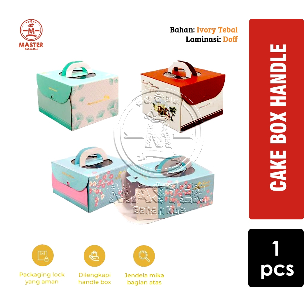 Jual Box Kue Cake Box HANDLE Kotak Packaging Motif Estetik [1 pcs ...