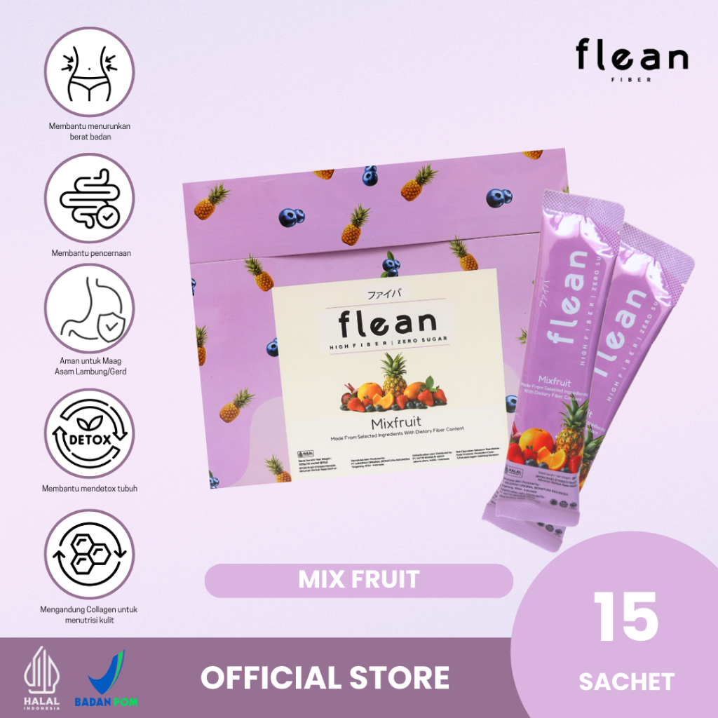 Jual Flean Fiber Mixfruit 1 Box (isi 15 sachet) Fiber Collagen Detox ...