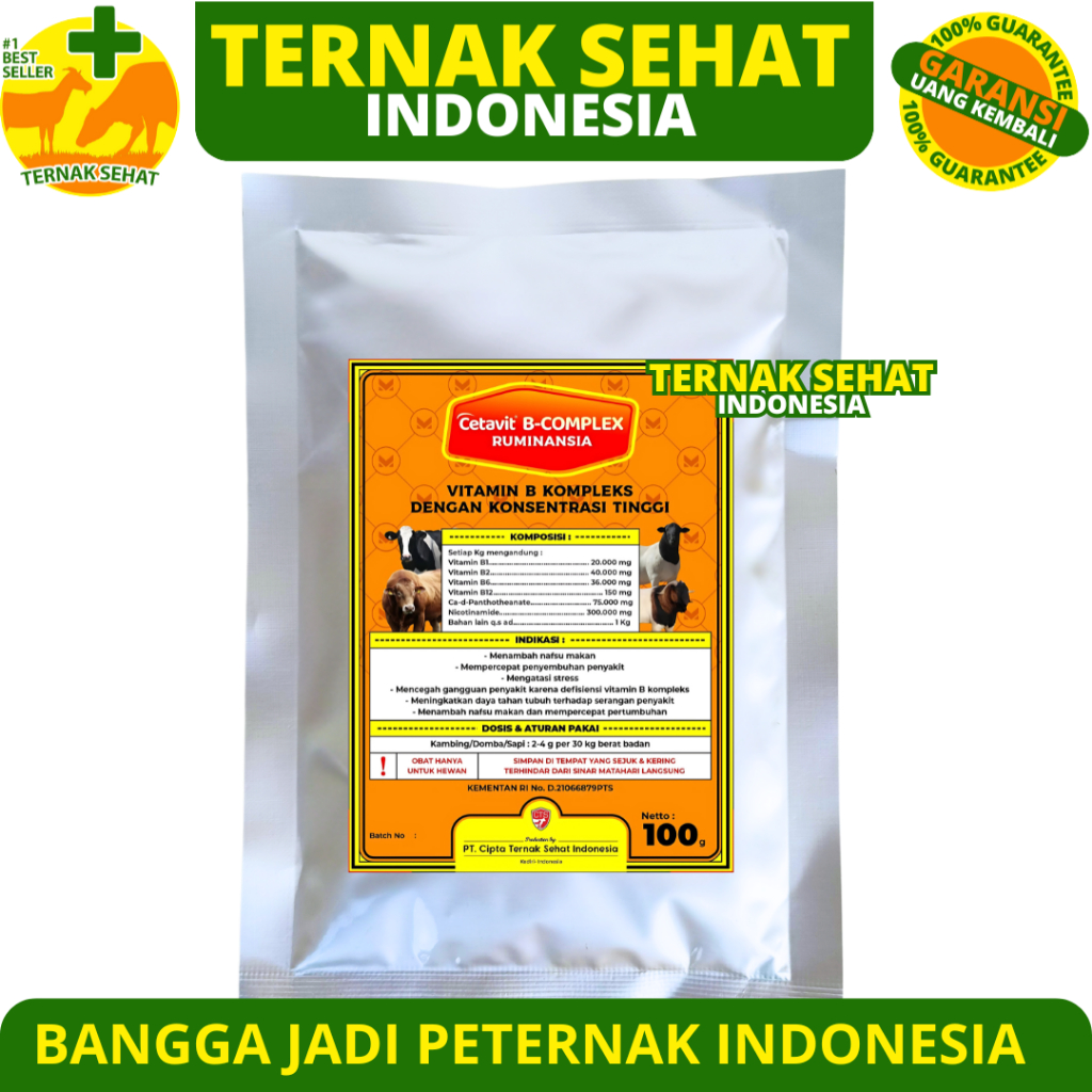 Jual CETAVIT B COMPLEX RUMINANSIA 100 GRAM - Vitamin B Kompleks Napsu ...