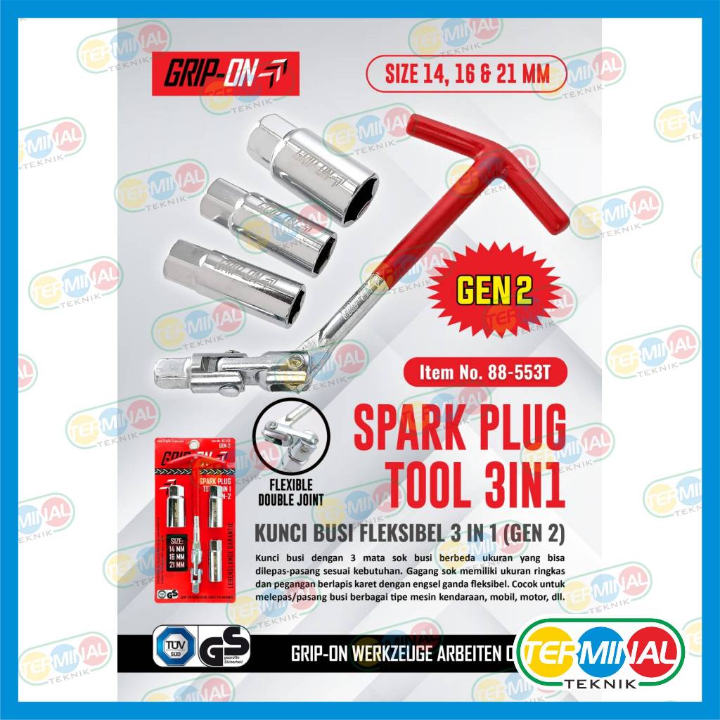 Jual 88-553T GRIP-ON SPARK PLUG TOOL 3IN1 FLEXIBLE 14 16 21 GRIP-ON ...