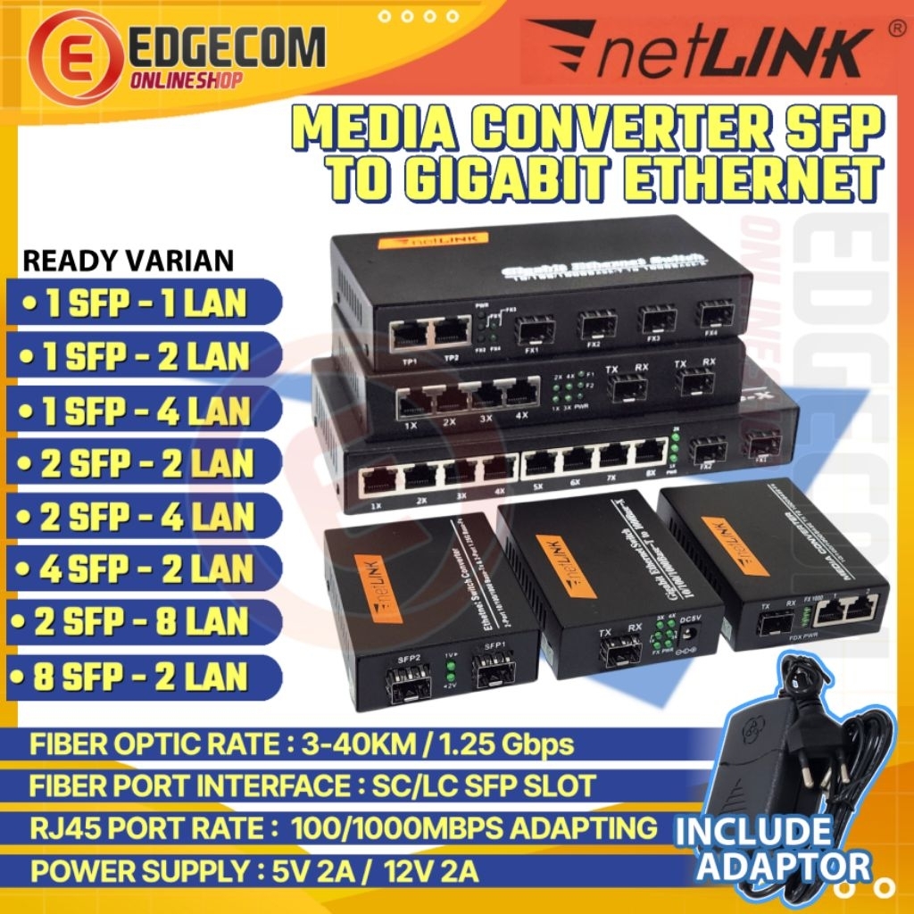 Jual SFP Gigabit Media Converter 1 / 2 / 4 / 8 port SFP to LAN Ethernet ...