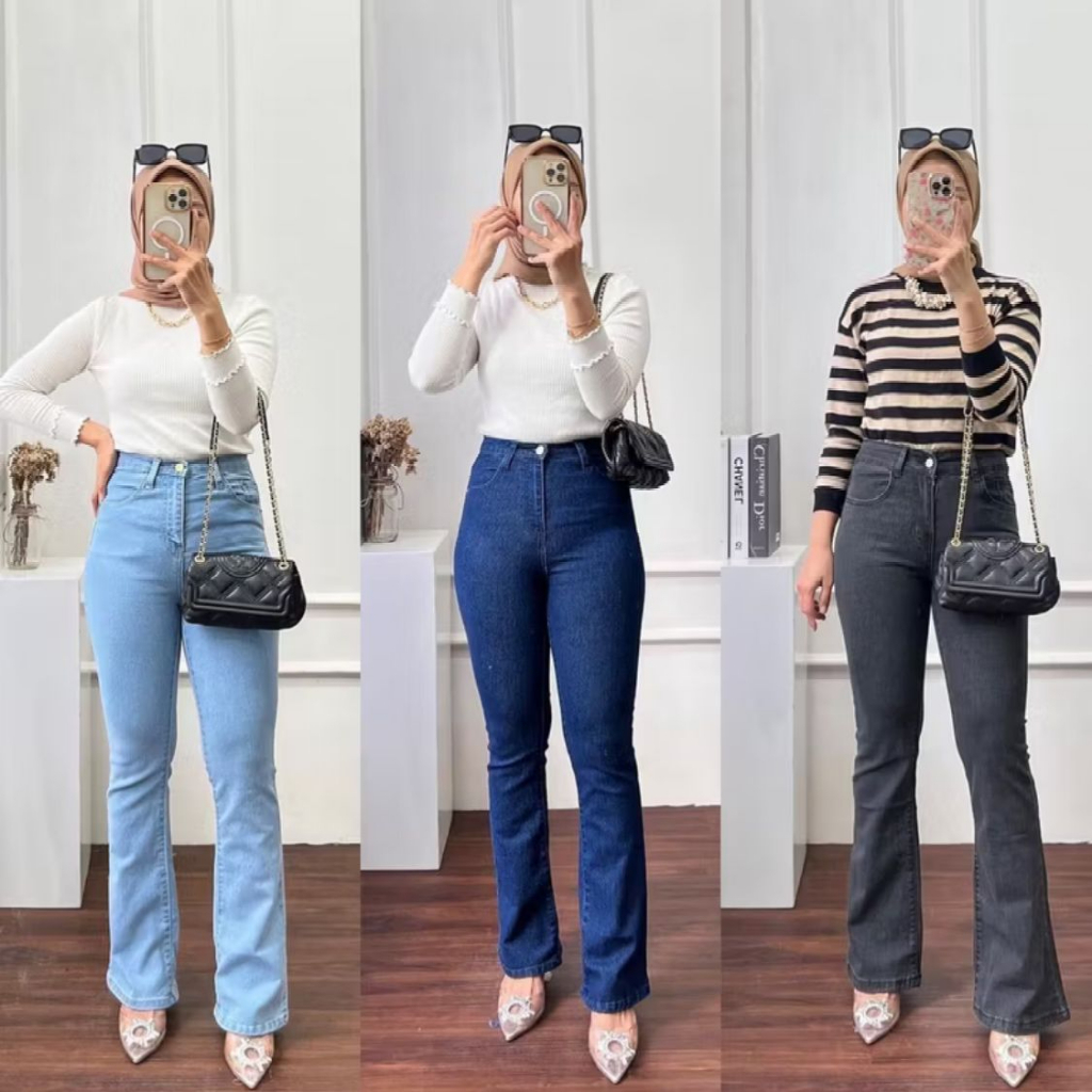 Jual Highwaist Jeans Cutbray Loose Vol. 2 Stretchy Denim Premium Wanita ...