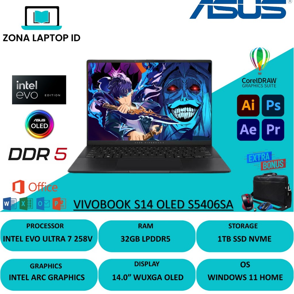 Jual Laptop Asus Vivobook S14 OLED S5406SA Intel Ultra 7 258V Ram 32GB ...
