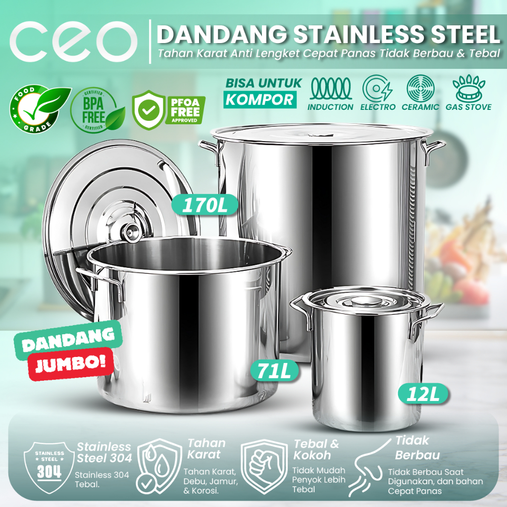 Jual CEO Panci Masak Besar Stockpot Dandang Stainless Steel 304 25/30 ...