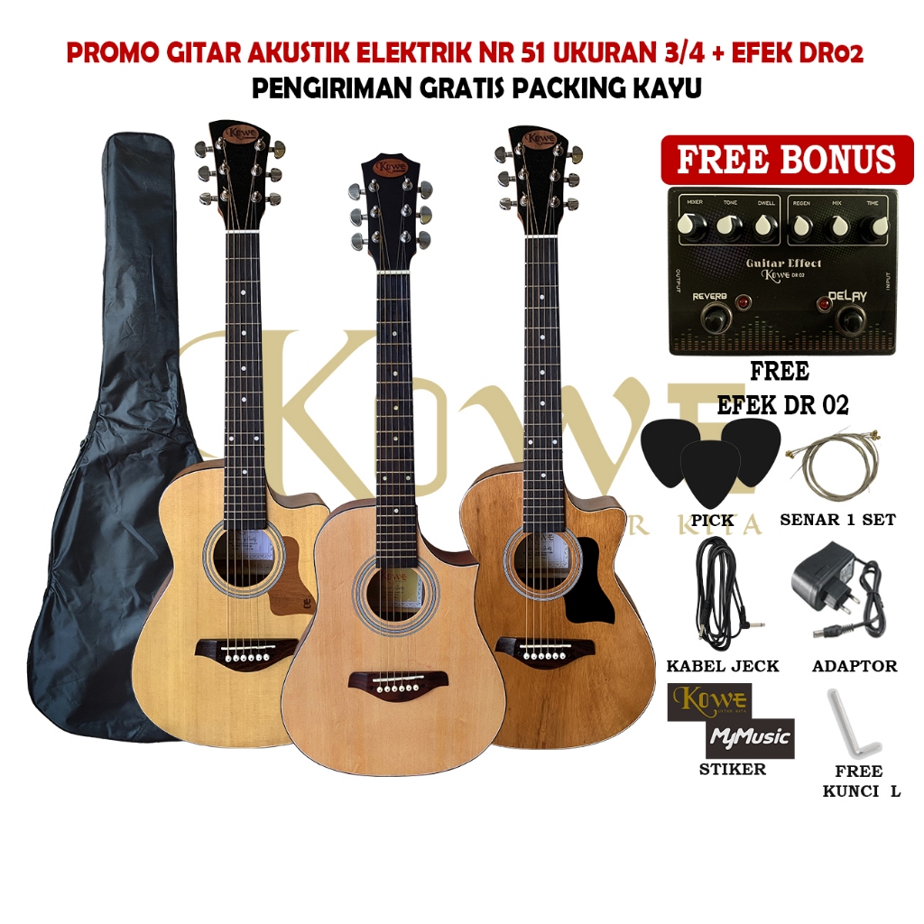 Jual Gitar Akustik Elektrik ORIGINAL Merk Kowe Ukuran Body 3/4 Seri NR ...