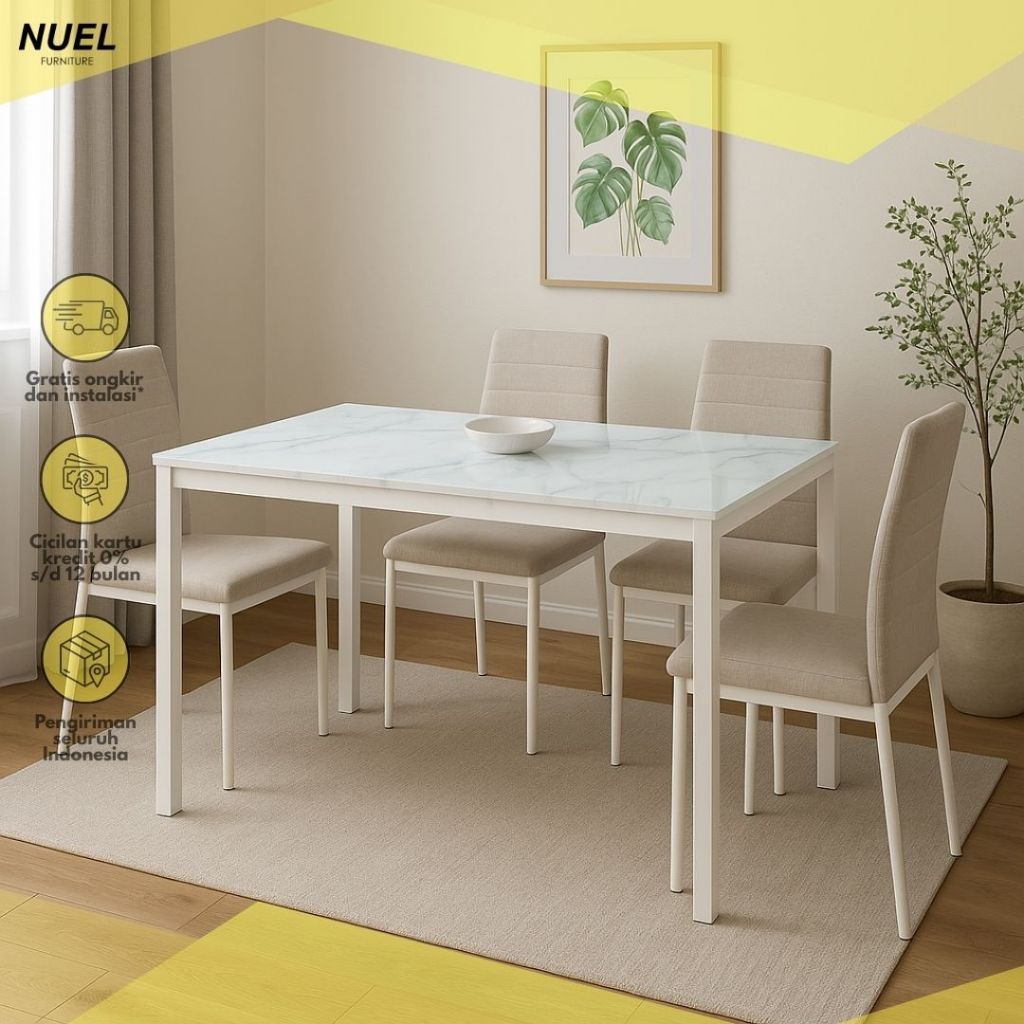 Jual NUEL Meja Makan Neolith Minimalis 4 Kursi / Meja Makan Set Rangka Besi | Shopee Indonesia