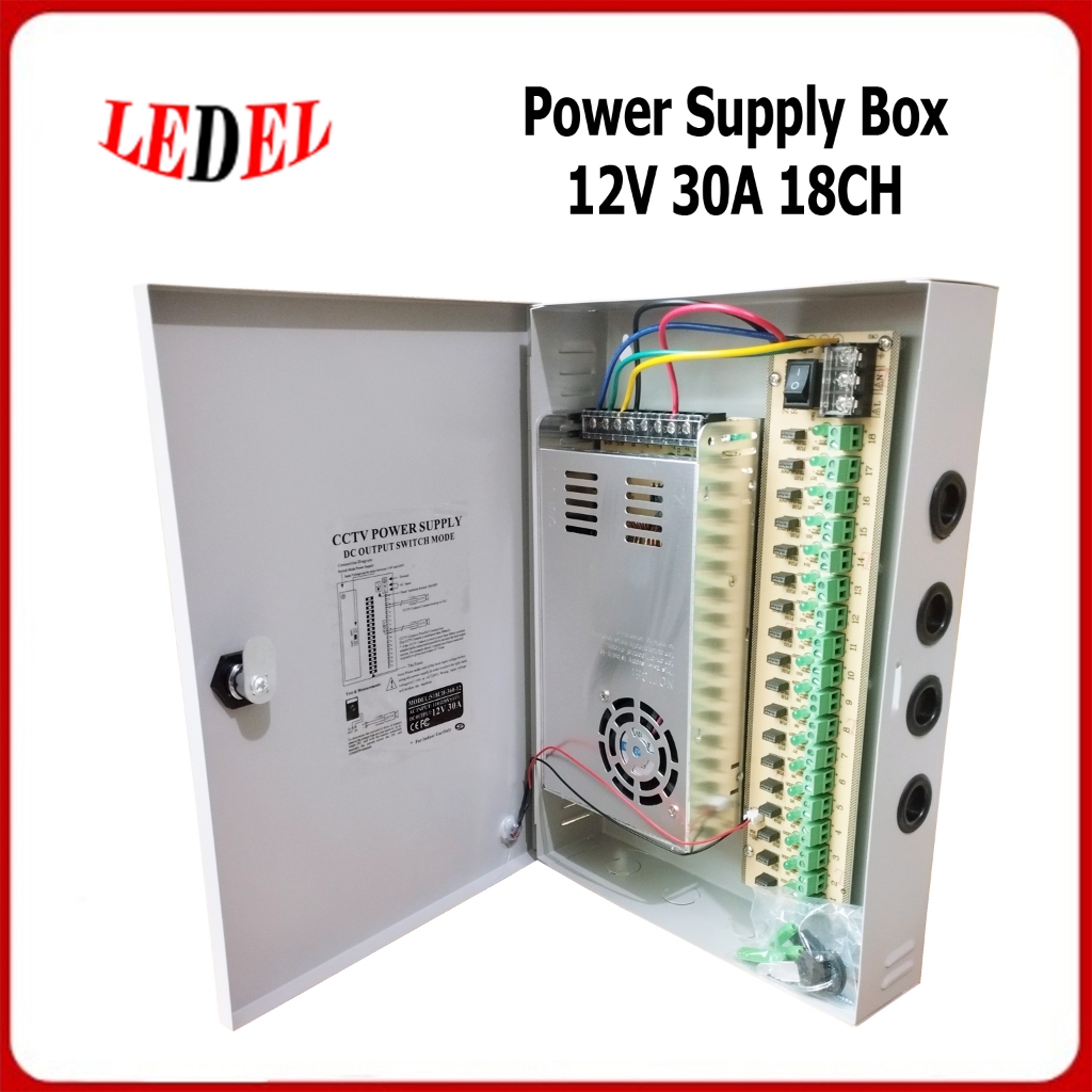 Jual Power Supply Box 12V 30A 360W PSU CCTV 18CH Indoor box panel trafo ...