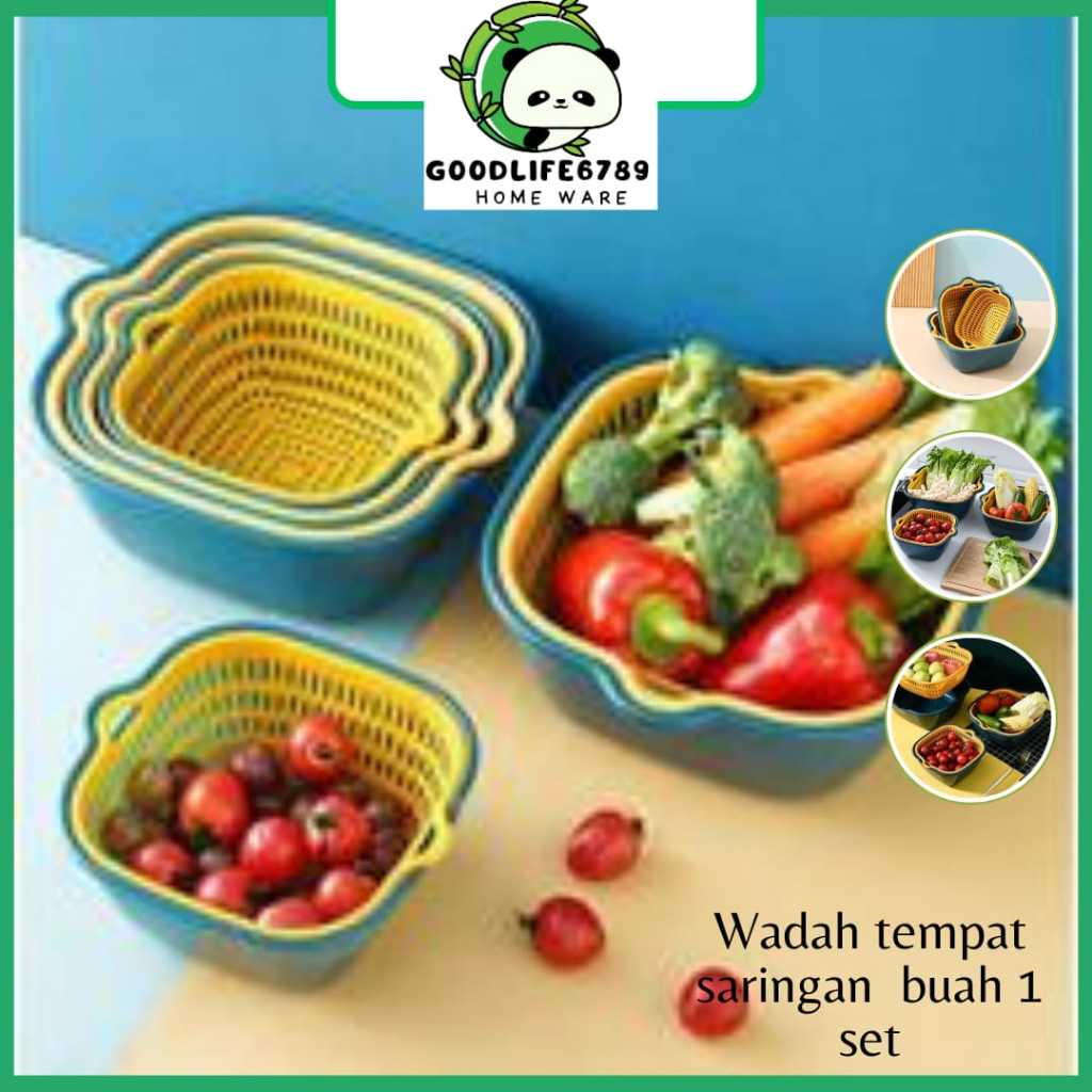Jual Baskom + Saringan Sayuran Buah Wadah Saringan Multifungsi Peniris ...