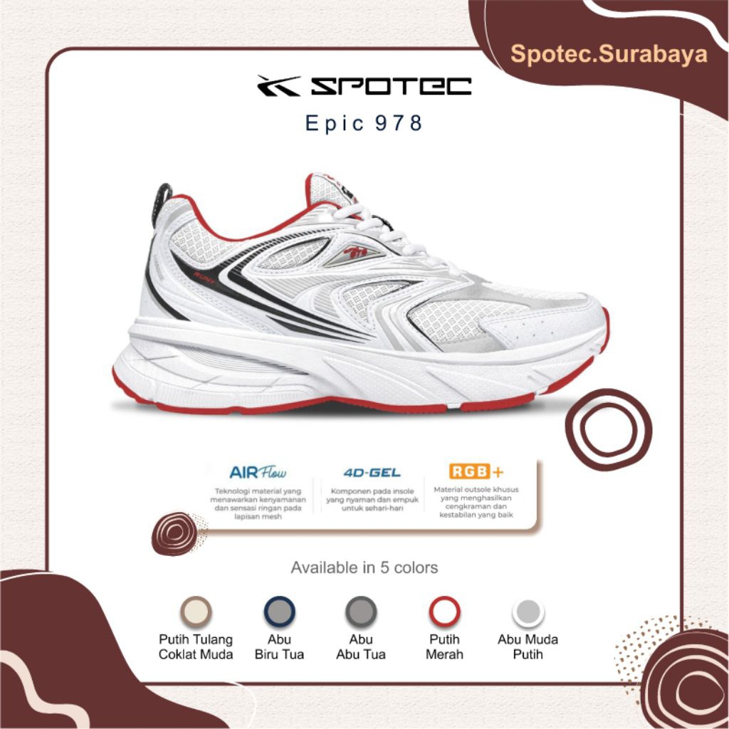 Jual Sepatu Running SPOTEC EPIC 978 Putih-Merah 《NEW》 | Shopee Indonesia