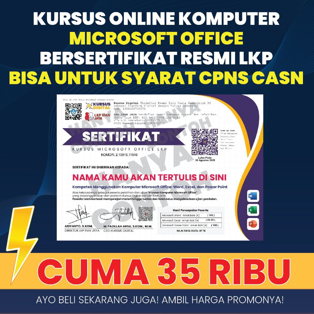 Jual KURSUS BELAJAR MICROSOFT OFFICE SERTIFIKAT LKP UNTUK LAMAR KERJA ...