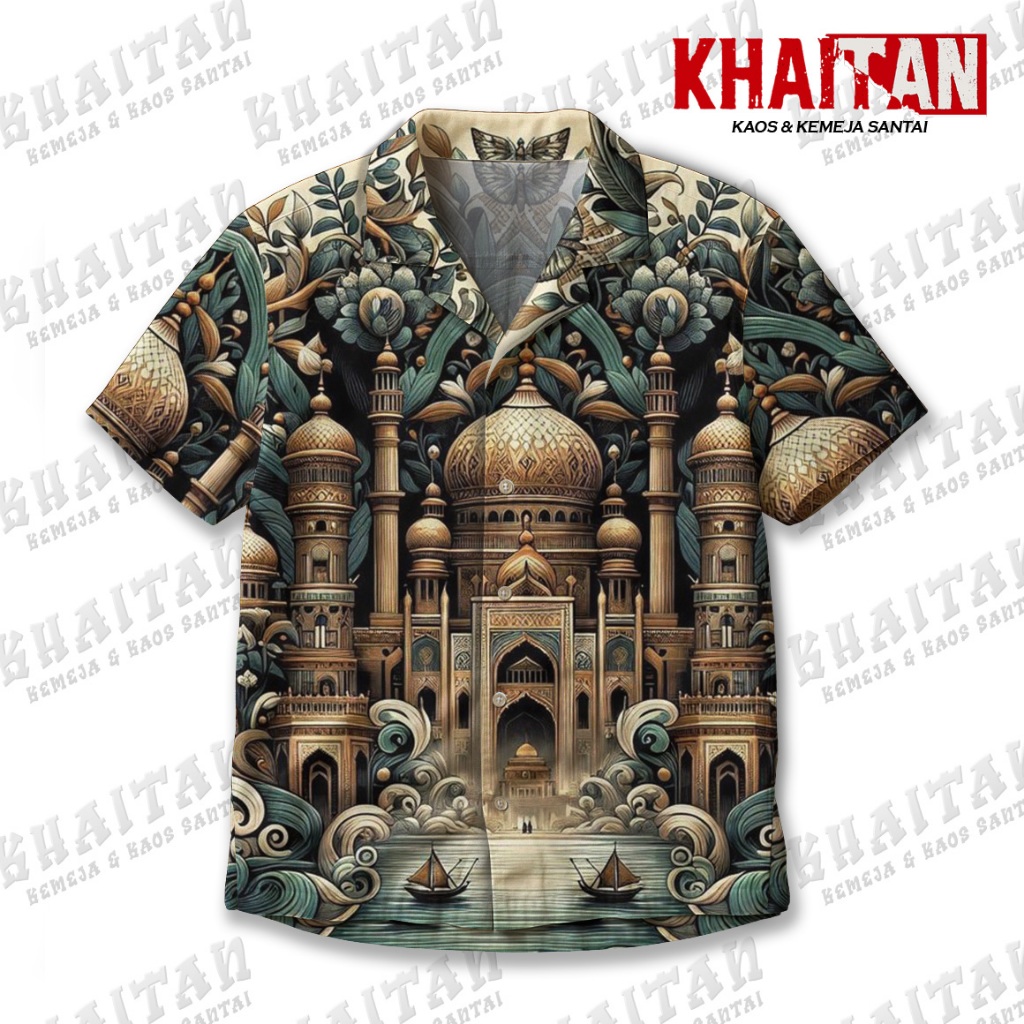 Jual KHAITAN Kemeja Motif Taj Mahal | Kemeja Unisex Arsitektur India ...