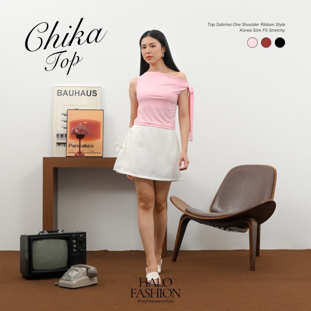Jual [HaloFashion] Chika Top Sabrina One Shoulder Ribbon Style Korea ...