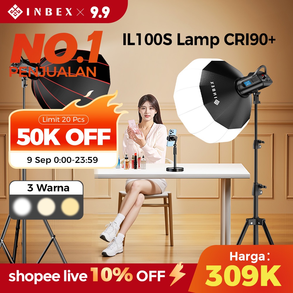 Jual ⭐Garansi 1 Tahun】INBEX IL100S Lampu Studio Foto 100W Live Fil ...