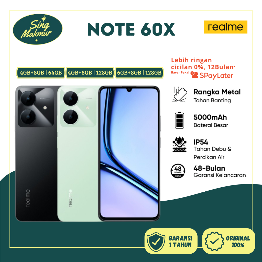 Jual Realme Note 60x 4GB/64G 4G/128GB Baterai Besar 5000mAh Rangka ...