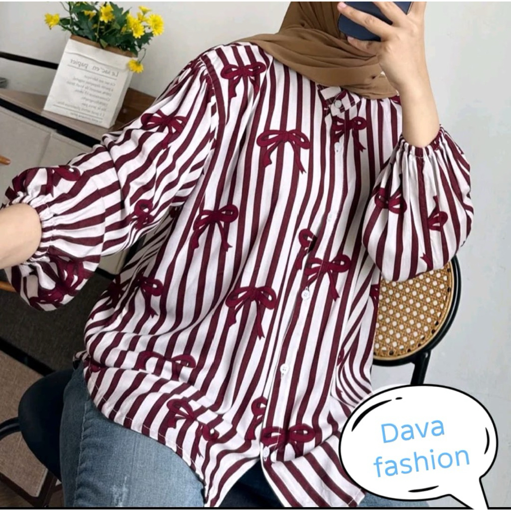 Jual Atasan Kemeja Blouse Wanita LD 120 Oversize Motif Bunga Lengan ...