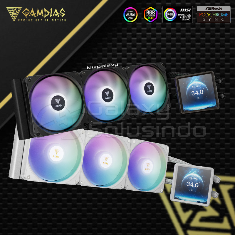 Jual GAMDIAS AURA GL360 LCD ARGB 360mm Liquid CPU Cooler - Black ...