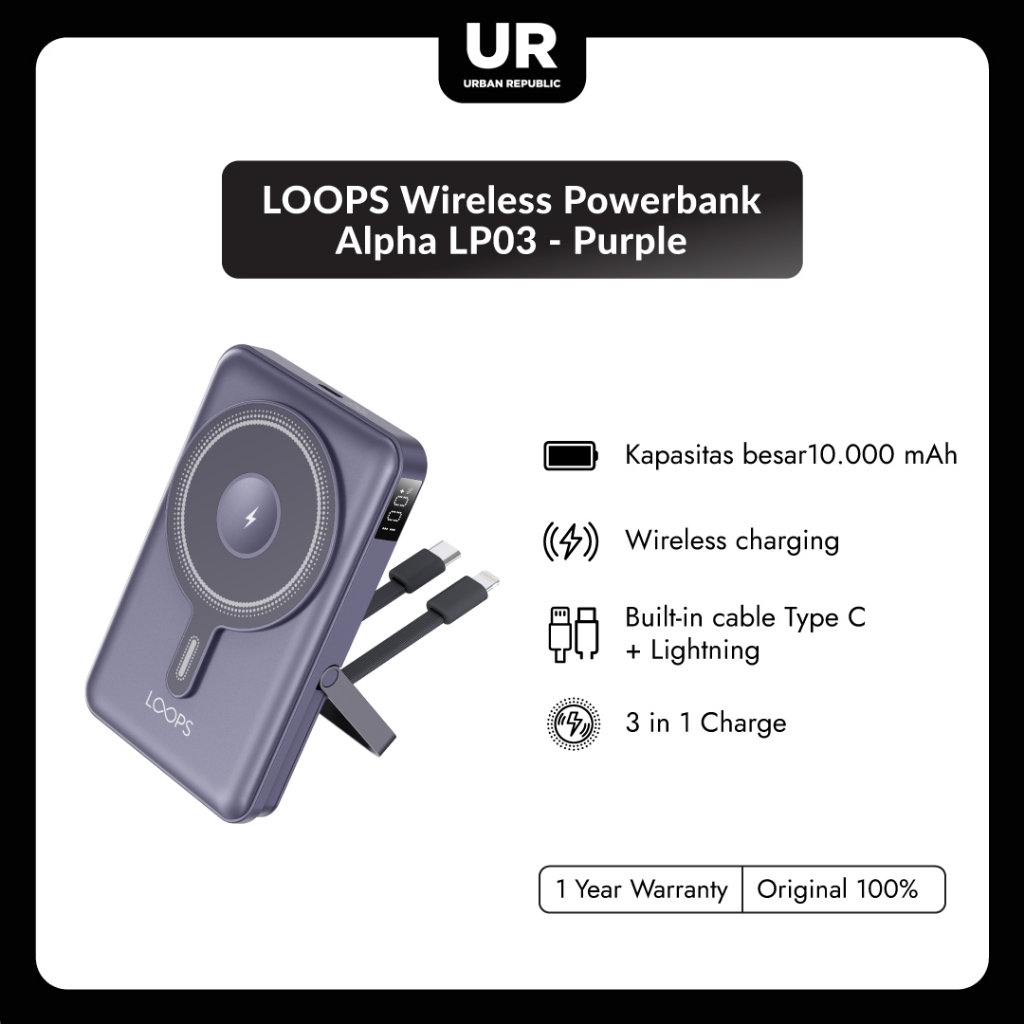 Jual LOOPS Wireless Powerbank Alpha LP03 - Purple | Shopee Indonesia