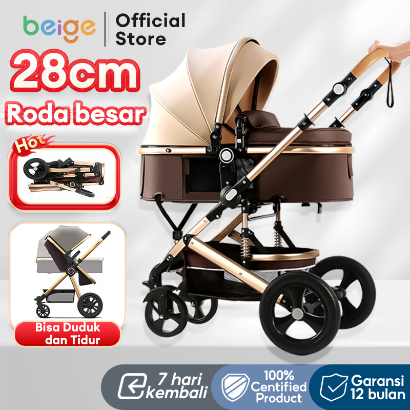Jual BEIGE Stroller Bayi 2 Arah Lipat Rebah Penuh & Duduk Ringan Usia 0 ...