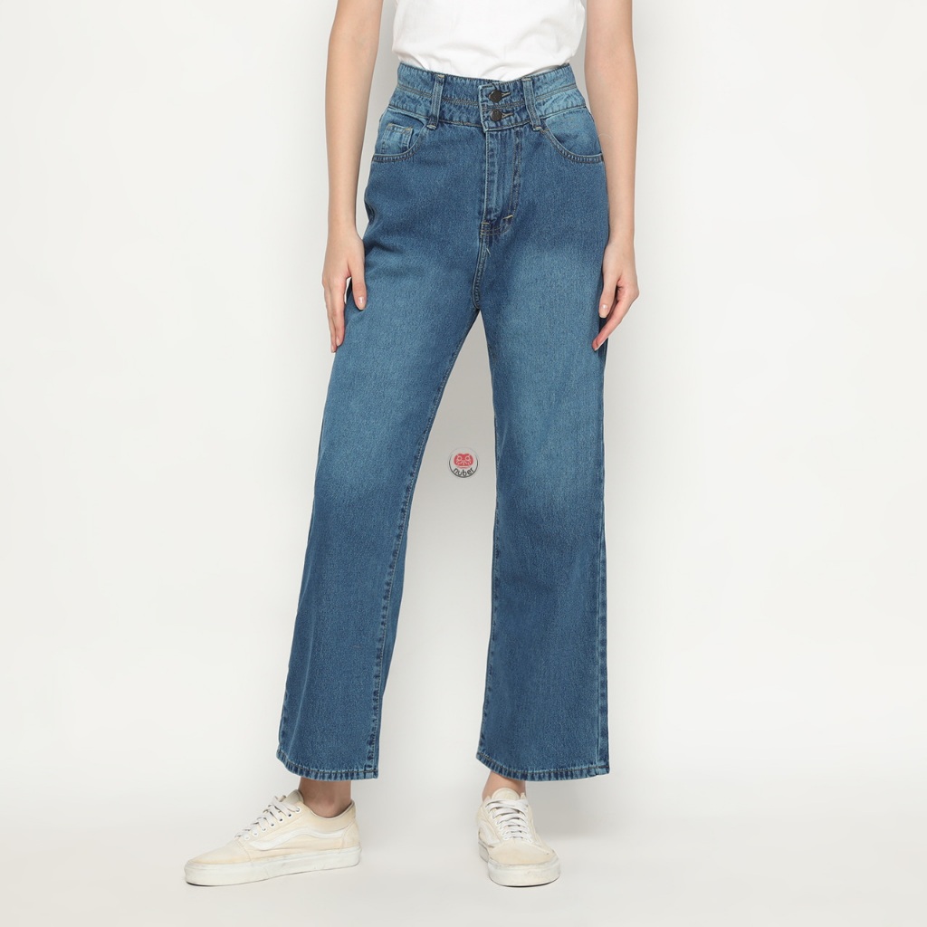 Jual Nuber Loose High Waist Celana Panjang Jeans Wanita 02Cintia Navy ...