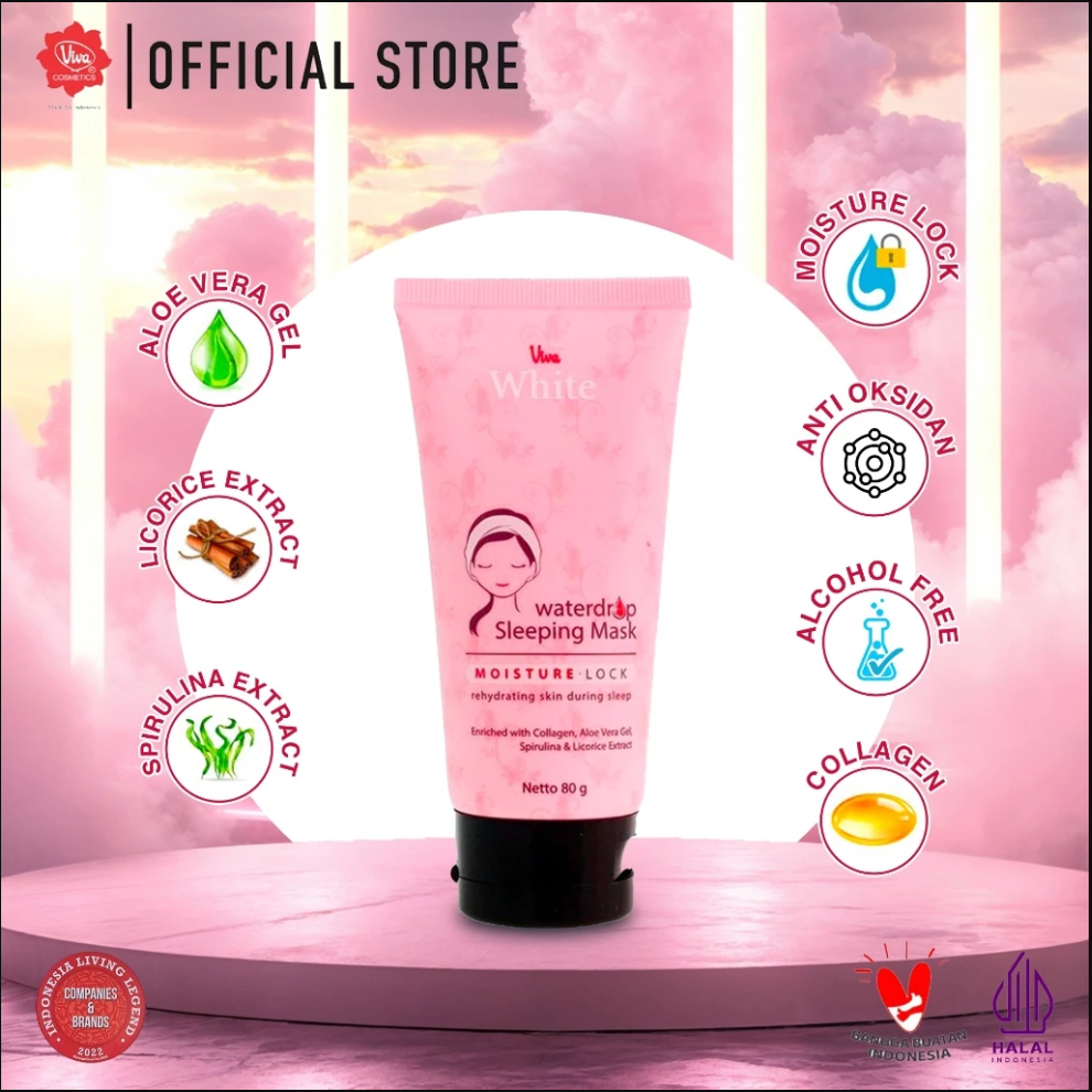 Jual Viva White Waterdrop Sleeping Mask with Collagen, Aloe Vera Gel ...