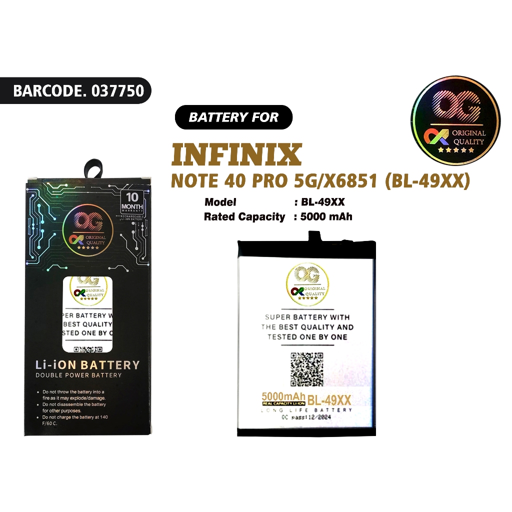 Jual ( OG SUPER ) BATERAI UNTUK TIPE INFINIX NOTE 40 PRO 5G / X6851 ...