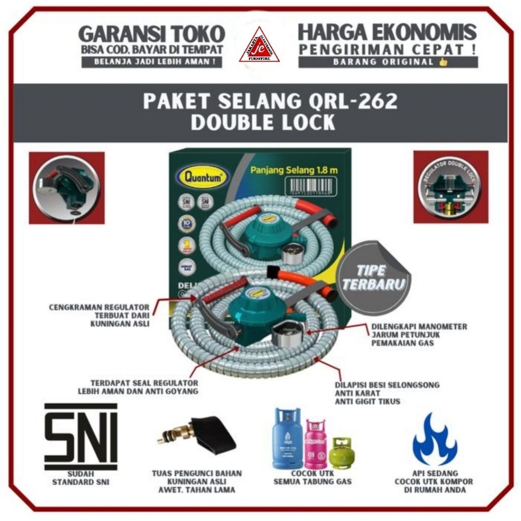 Jual QUANTUM REGULATOR METER DOUBLE LOCK + SELANG GAS METER QRL-262 ...