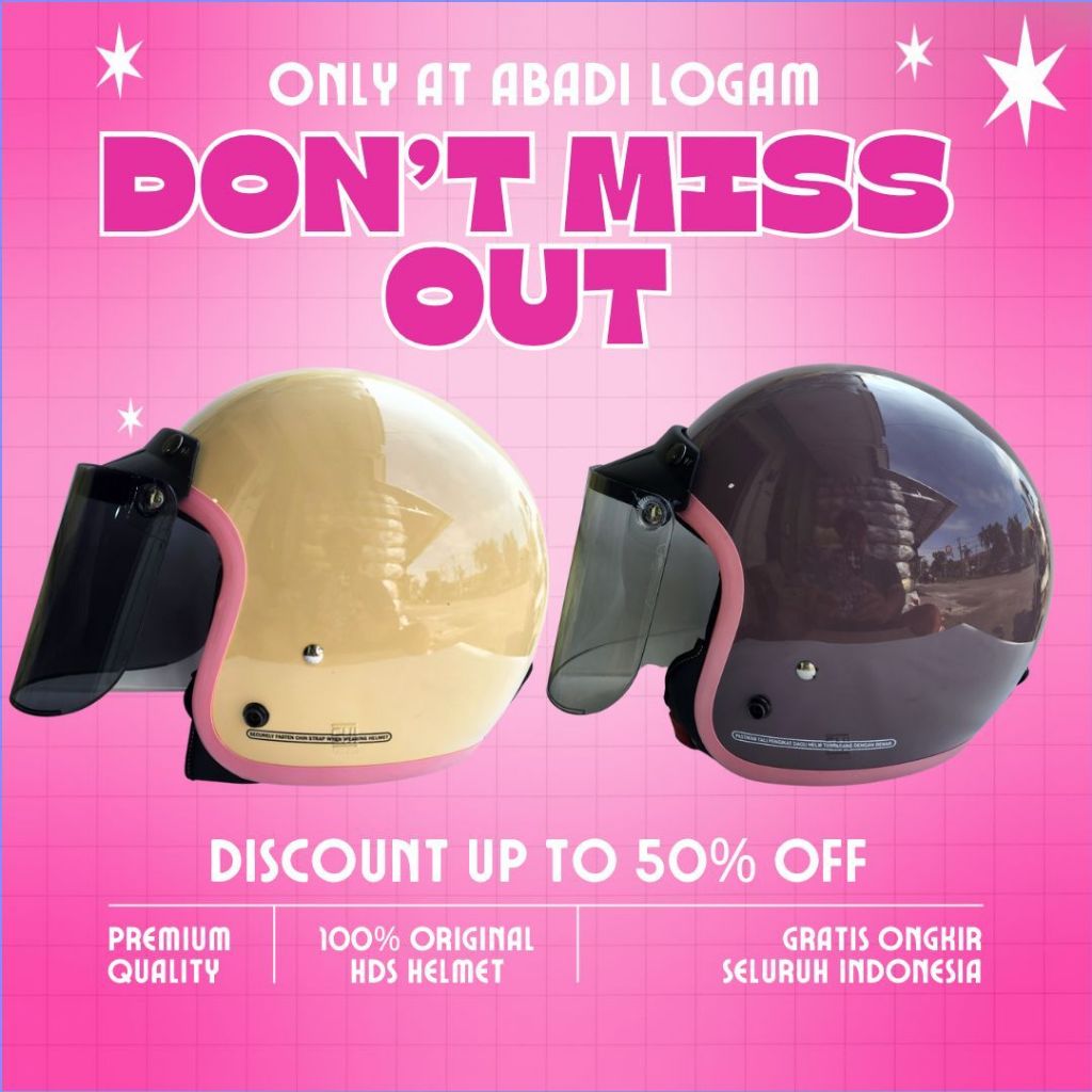 Jual Helm Bogo Dewasa Wanita Retro Hijab Helem Bogo POLOS HDS Helmet ...