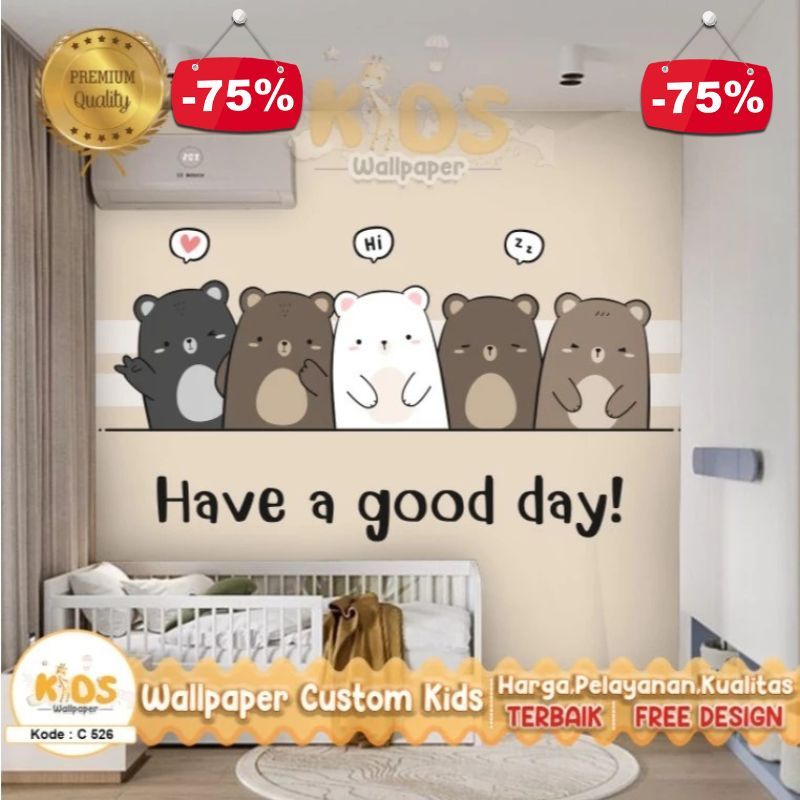 Jual Wallpaper Dinding Custom 3D Tema Bear | Beruang | Kamar Anak Cewe ...